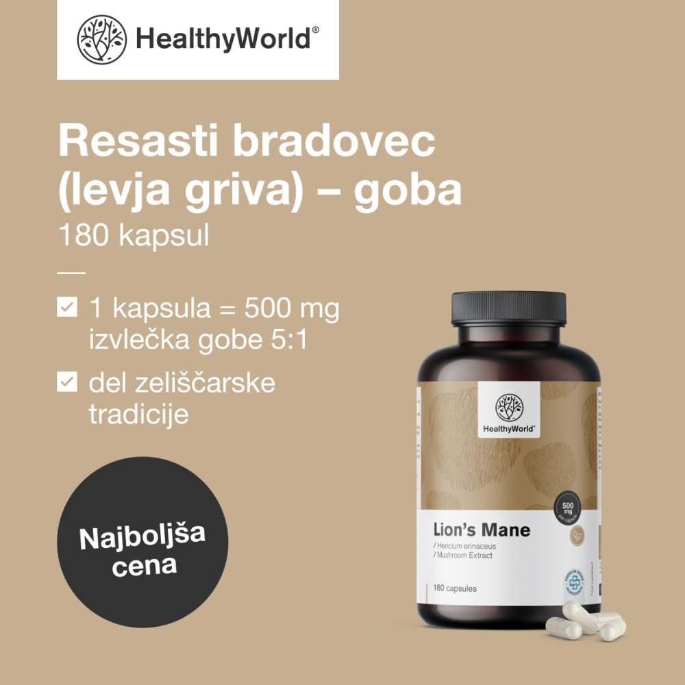 Resasti bradovec (levja griva) – goba, 180 kapsul - FutuNatura.si